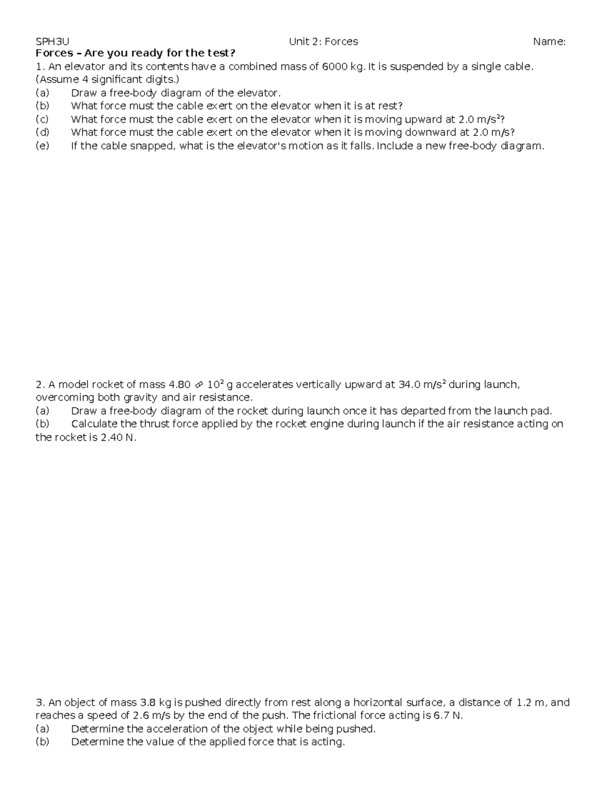 SPH3U Unit 2: Forces - Test Preparation Guide for Students - Studocu