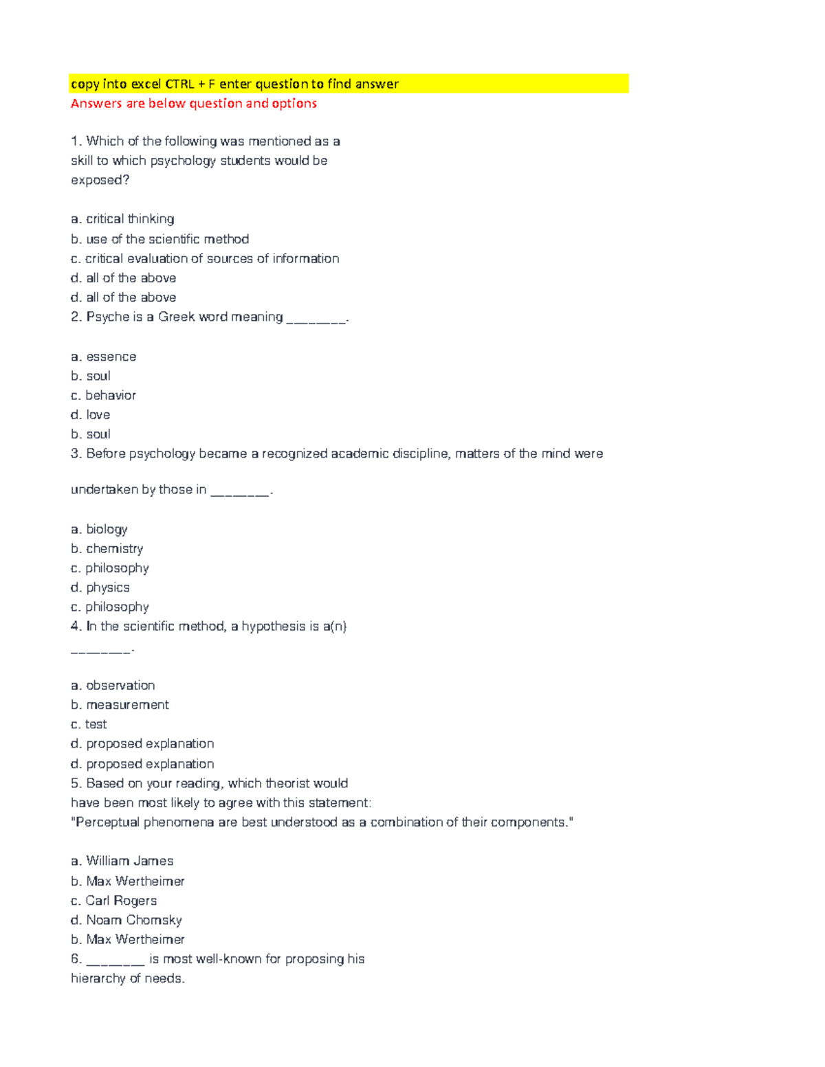 PSYC 1504 QUIZ ALL QNA - copy into excel CTRL + F enter question to ...