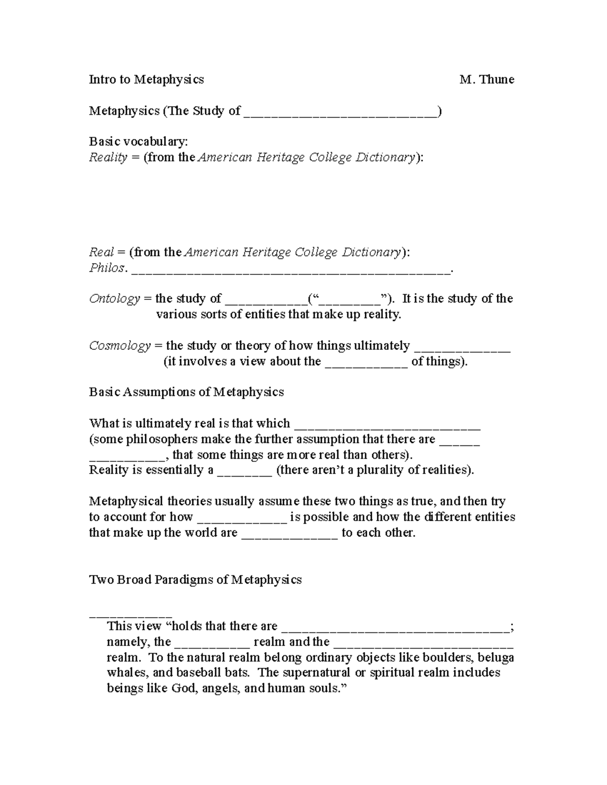 Abbr 101: Intro to Metaphysics - Key Concepts & Theories - Studocu