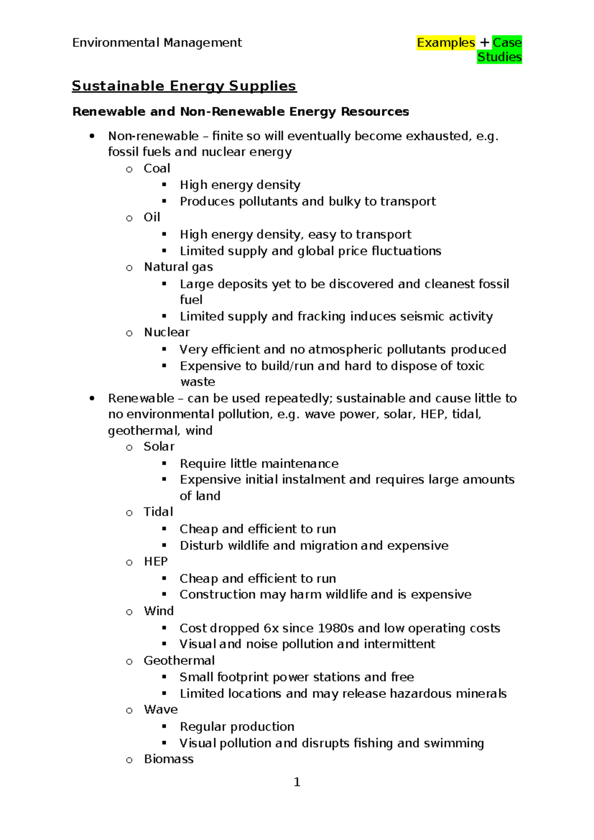 Environmental Management Case Studies: Sustainable Energy Resources and ...