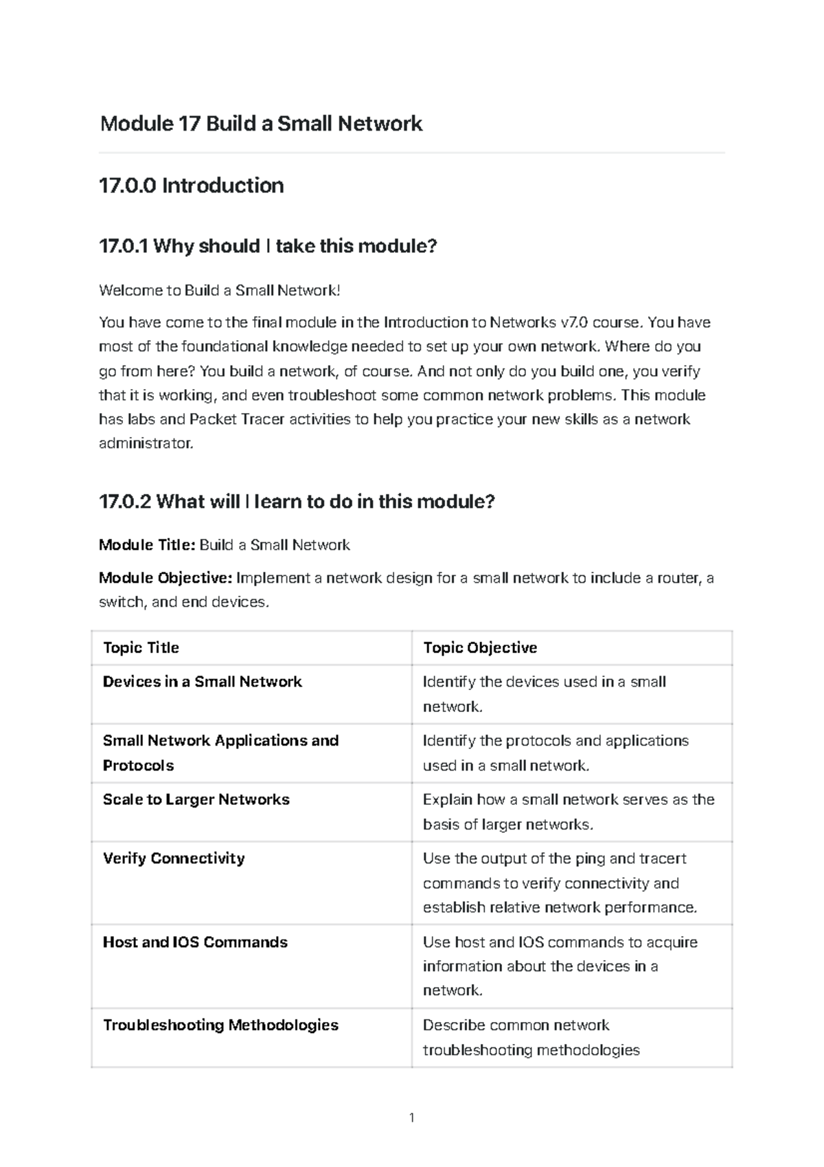 Module 17 Build a Small Network - Module 17 Build a Small Network 17.0 ...