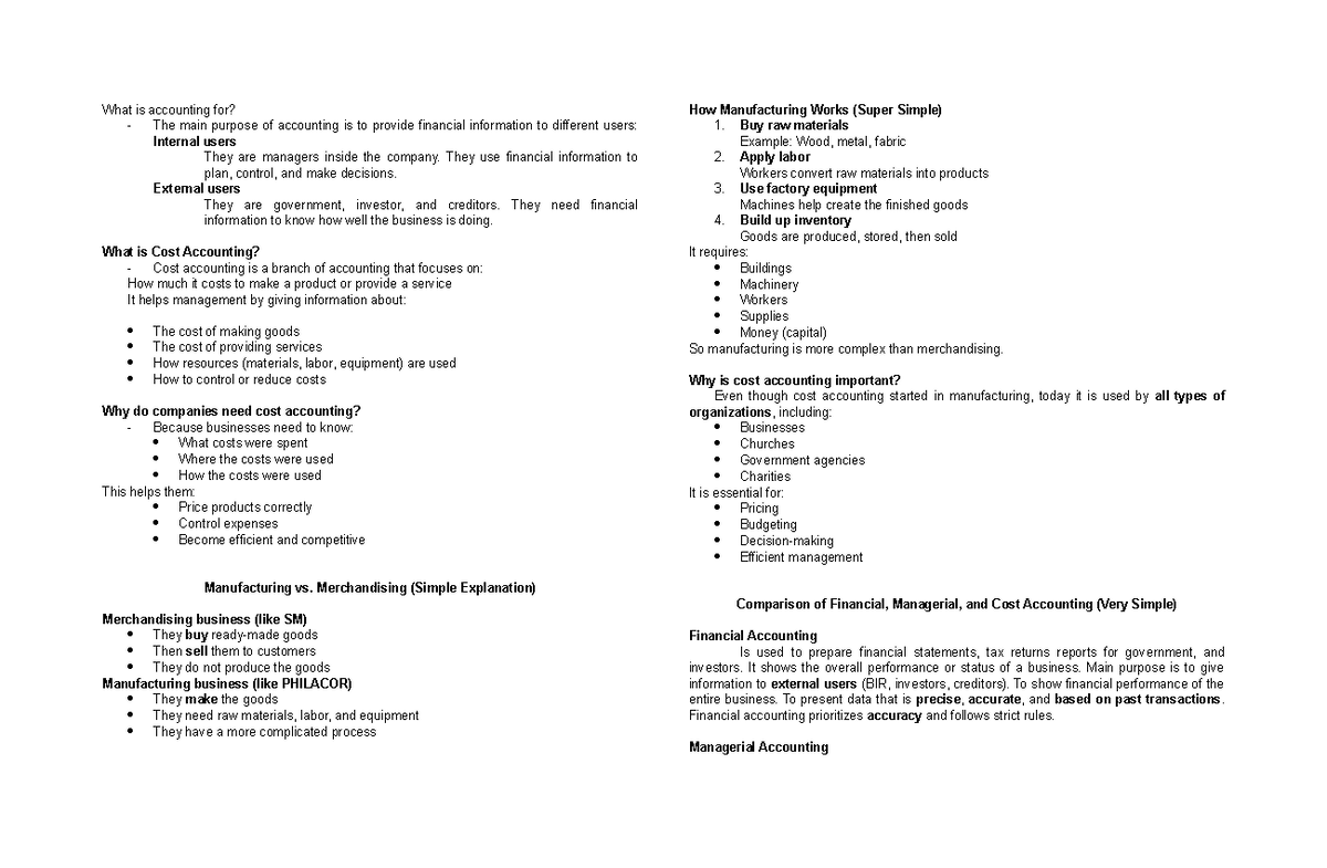 COST 101: Overview of Accounting and Cost Management Principles - Studocu