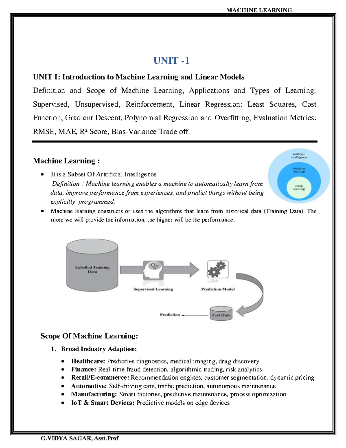 MACHINE LEARNING 101: Intro to ML, Linear Models & Applications - Studocu
