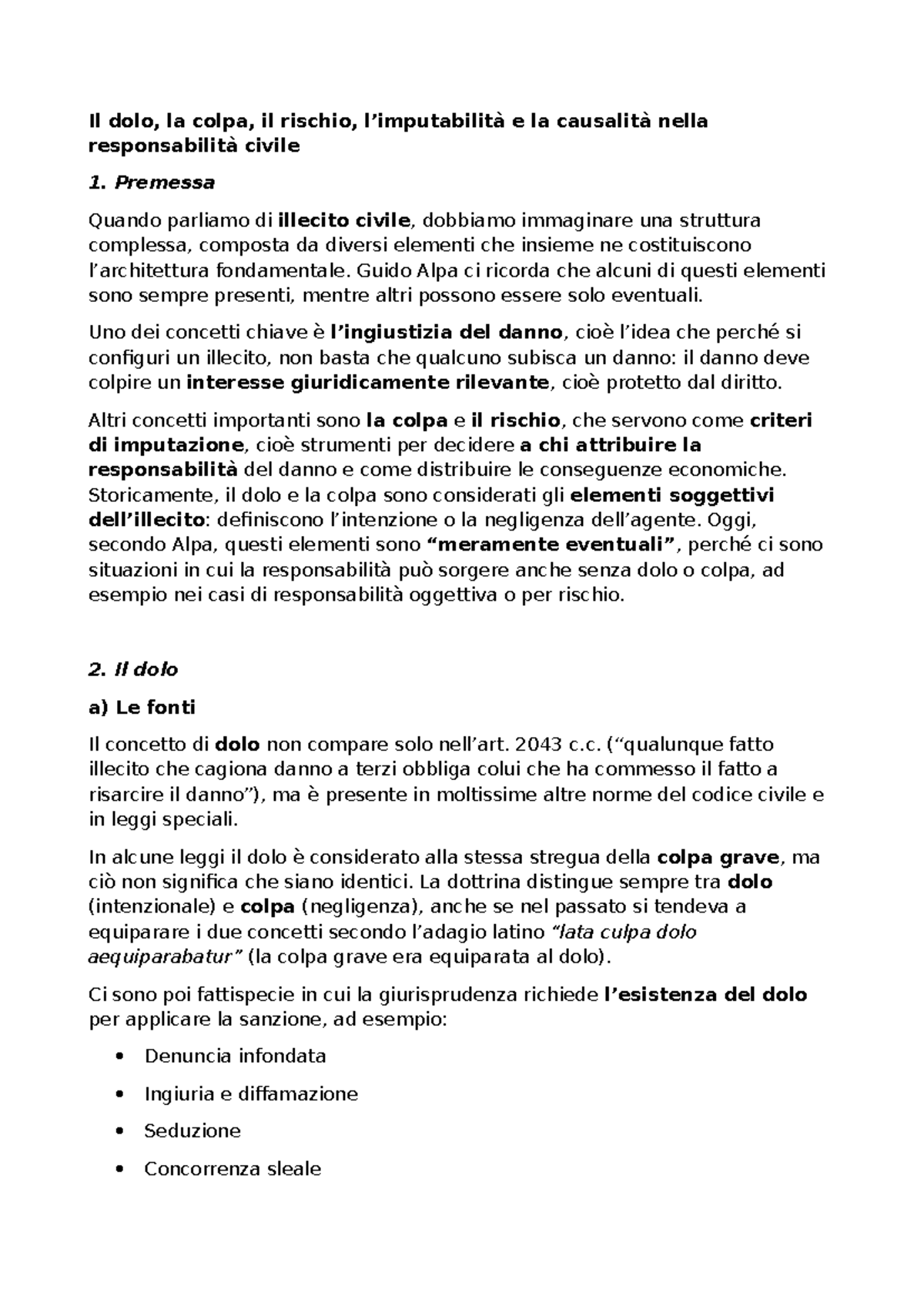 Il Dolo e la Colpa nella Responsabilità Civile: Riassunto Alpa - Studocu