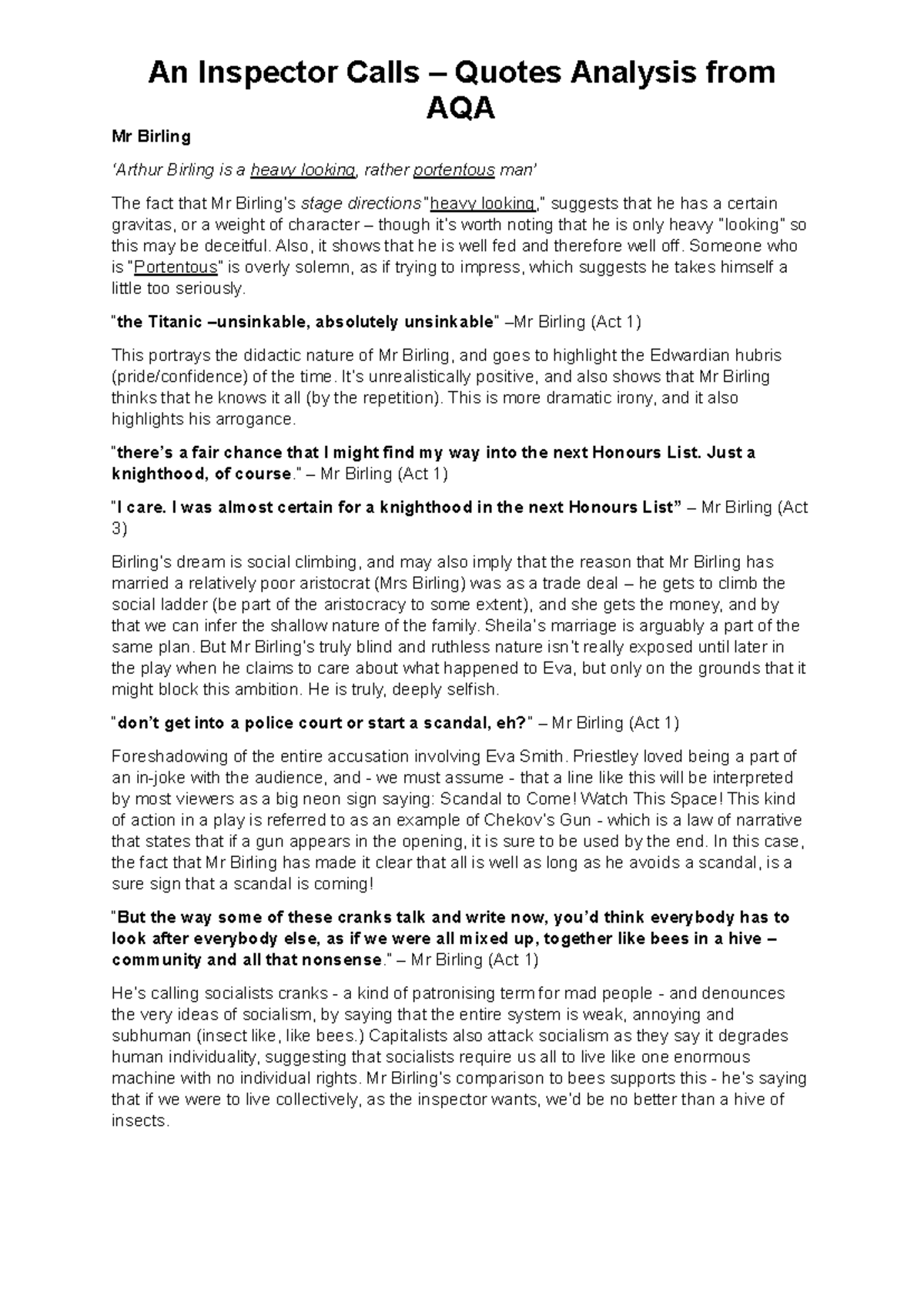 AIC Analysis: Key Quotes and Character Insights from An Inspector Calls ...