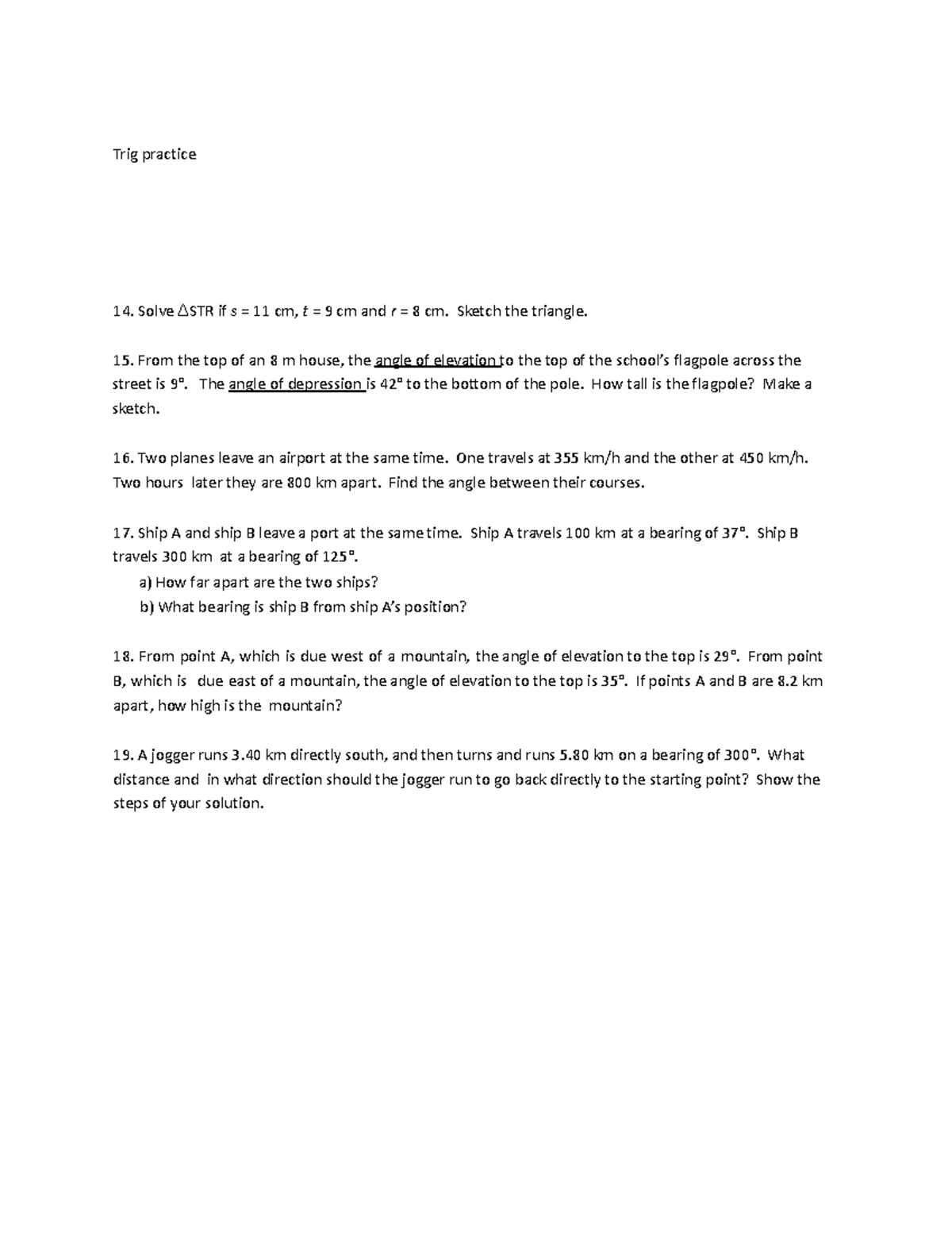 Grade 10 Math Exam Review: Trigonometry Practice Problems - Studocu