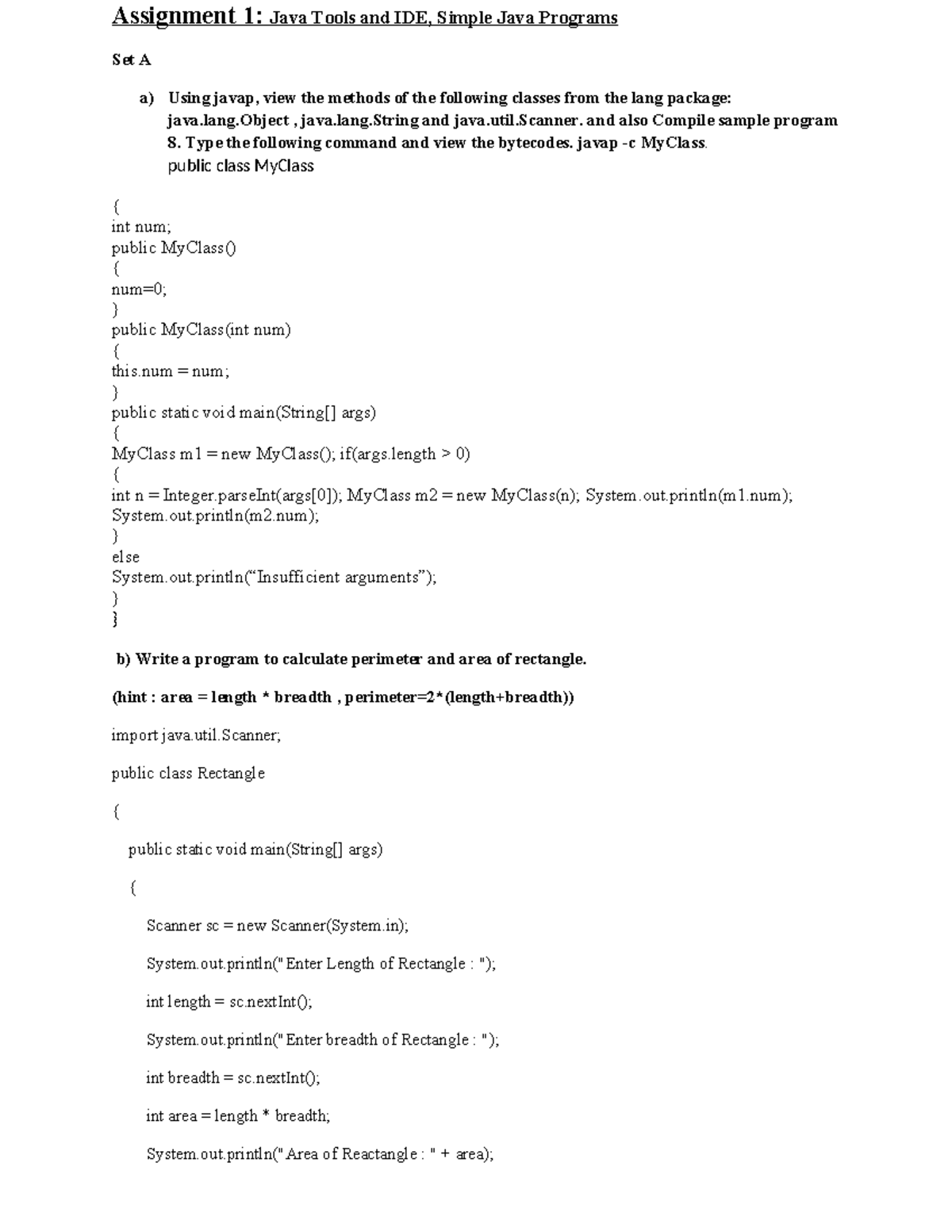 Assignment 1: Java Tools & IDE - Simple Programs Set A - Studocu