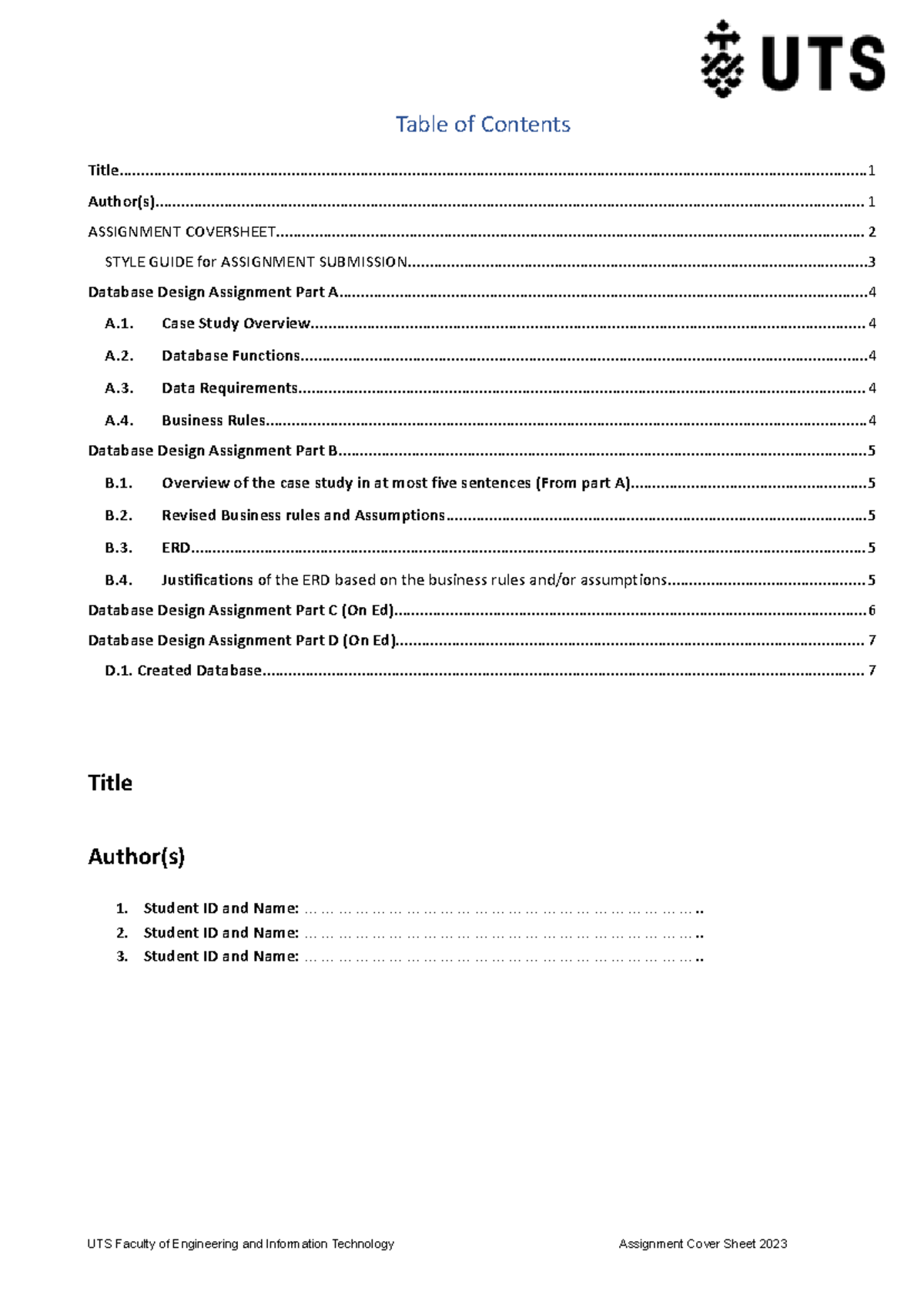 Database Design Assignment Template A2024: Structure & Guidelines - Studocu