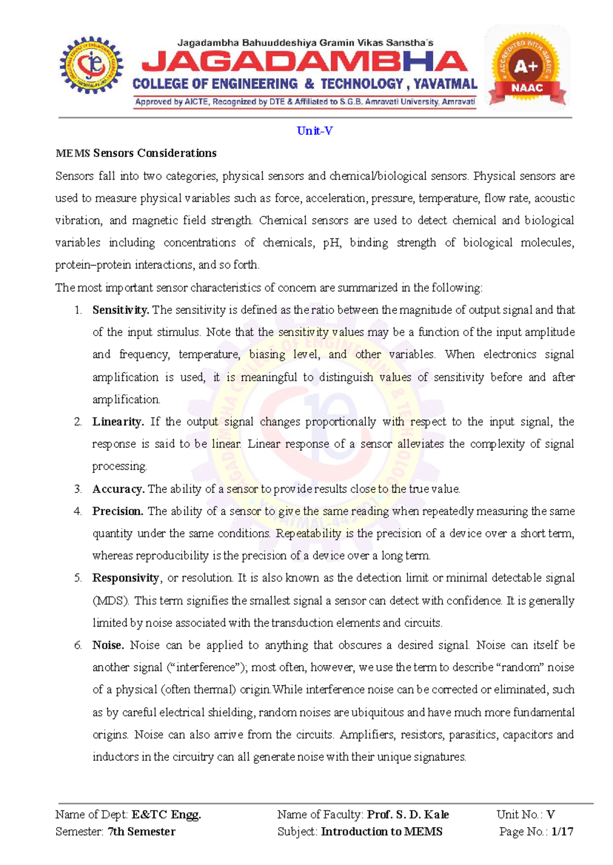 MEMS Sensors and Actuators: Key Considerations (Unit V - INP/I) - Studocu