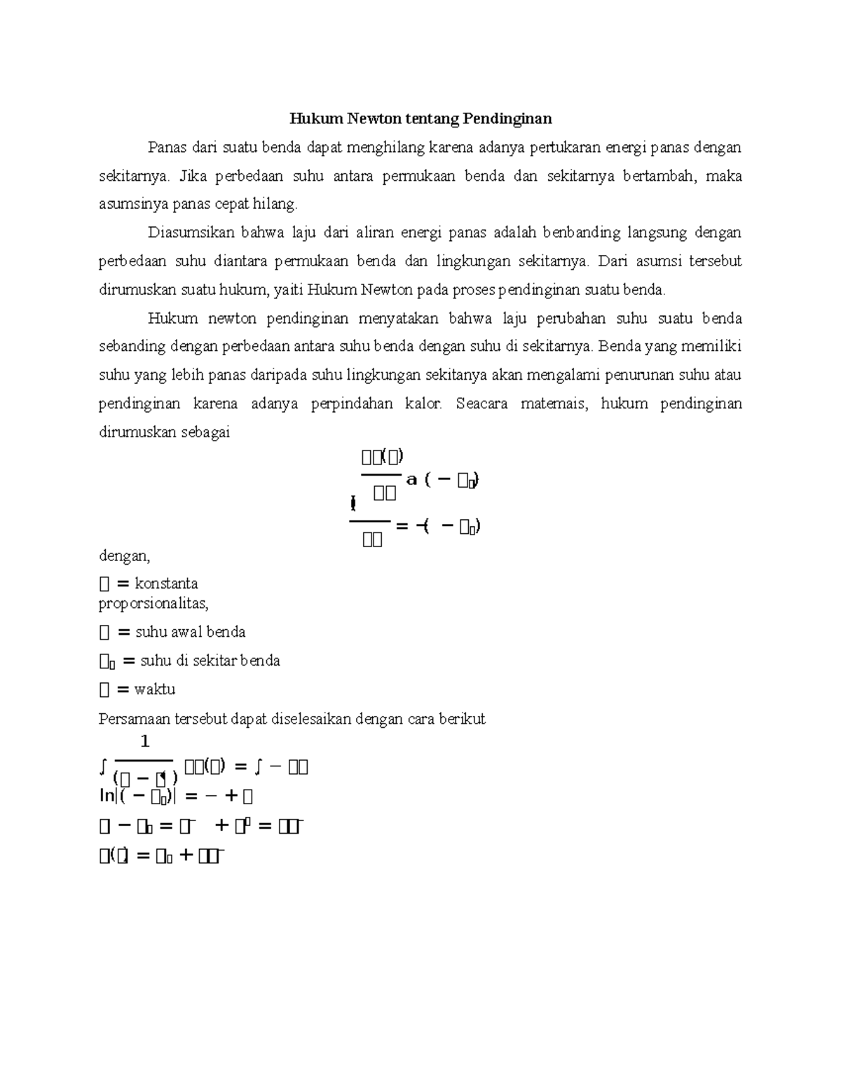 Hukum Newton Pendinginan: Analisis dan Contoh Soal 2023 - Studocu