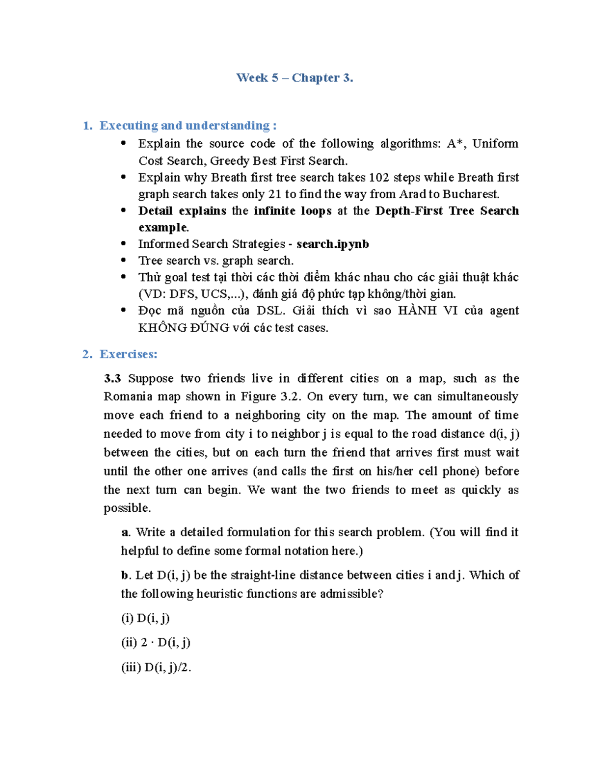 Week 5 - Chapter 3 - Exercises on Search Algorithms & Heuristics - Studocu