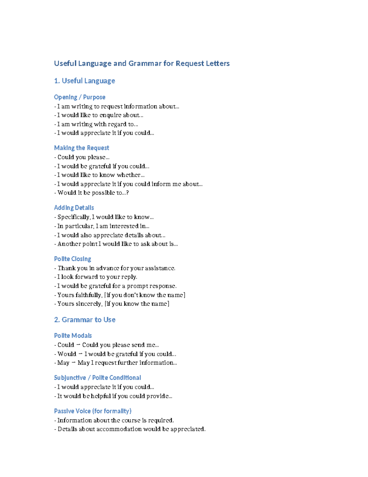 Request Letter Language & Grammar Guide - Studocu