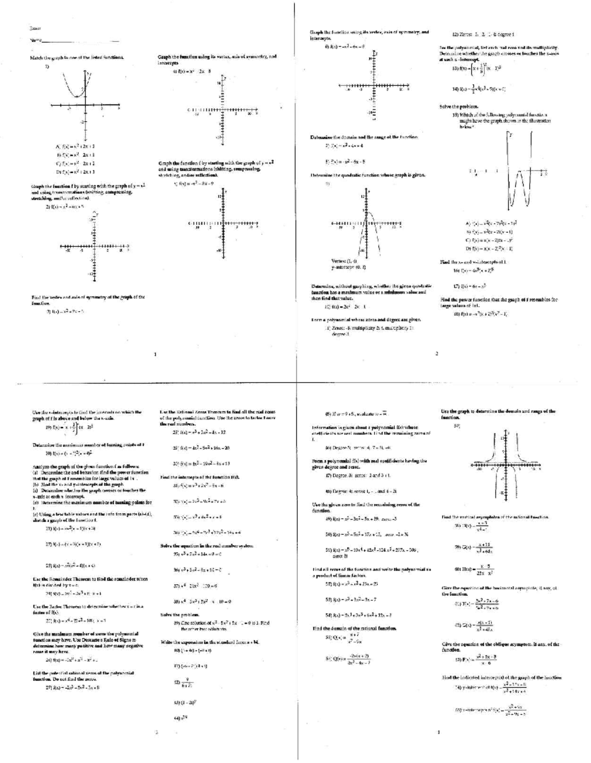 PCH 2: Polynomial Functions Exam Review and Graphing Techniques - Studocu