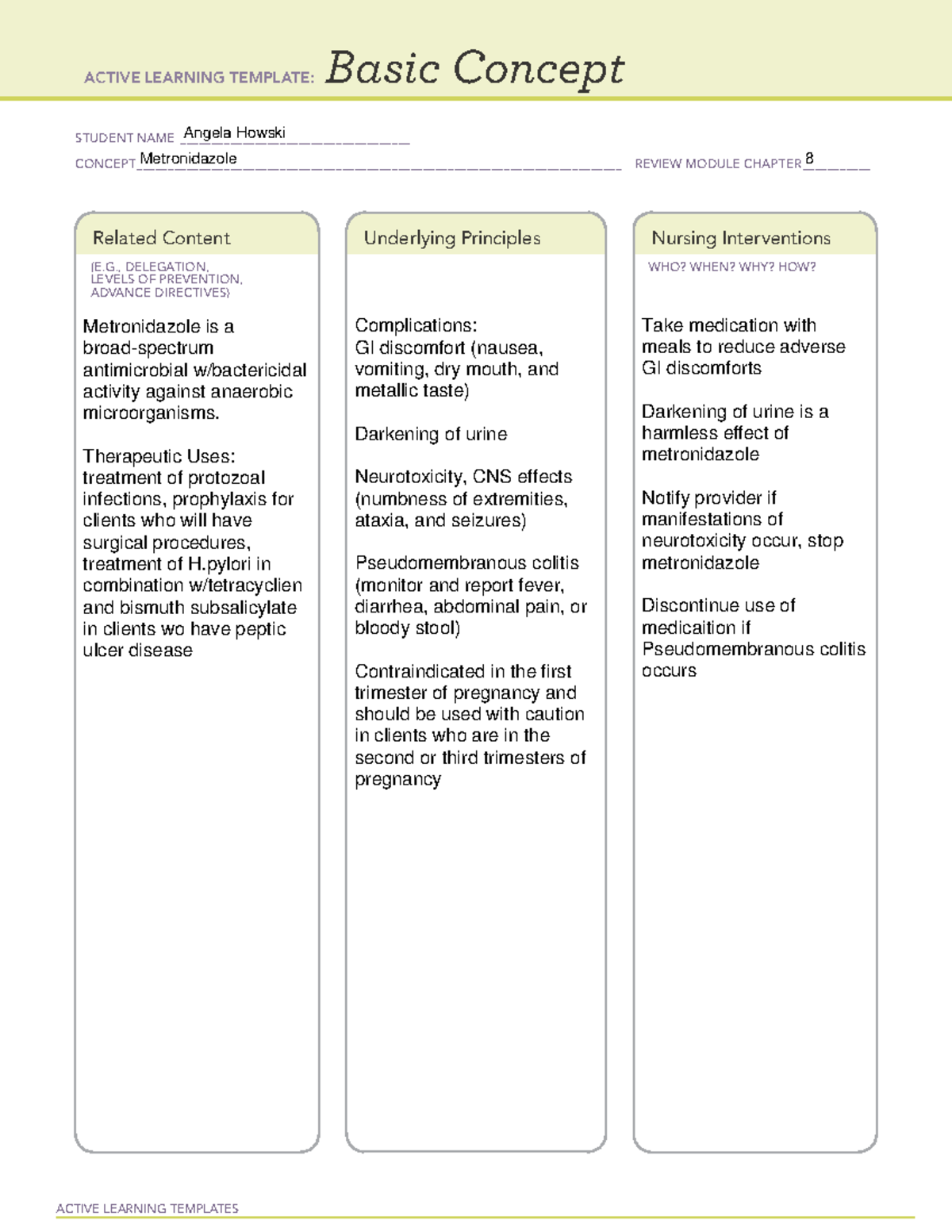 Remediation A Template Metronidazole - ACTIVE LEARNING TEMPLATES Basic ...