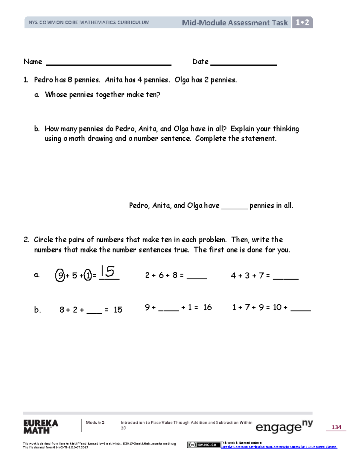 Math G1 M2 Mid-Module Assessment: Place Value & Addition Skills - Studocu