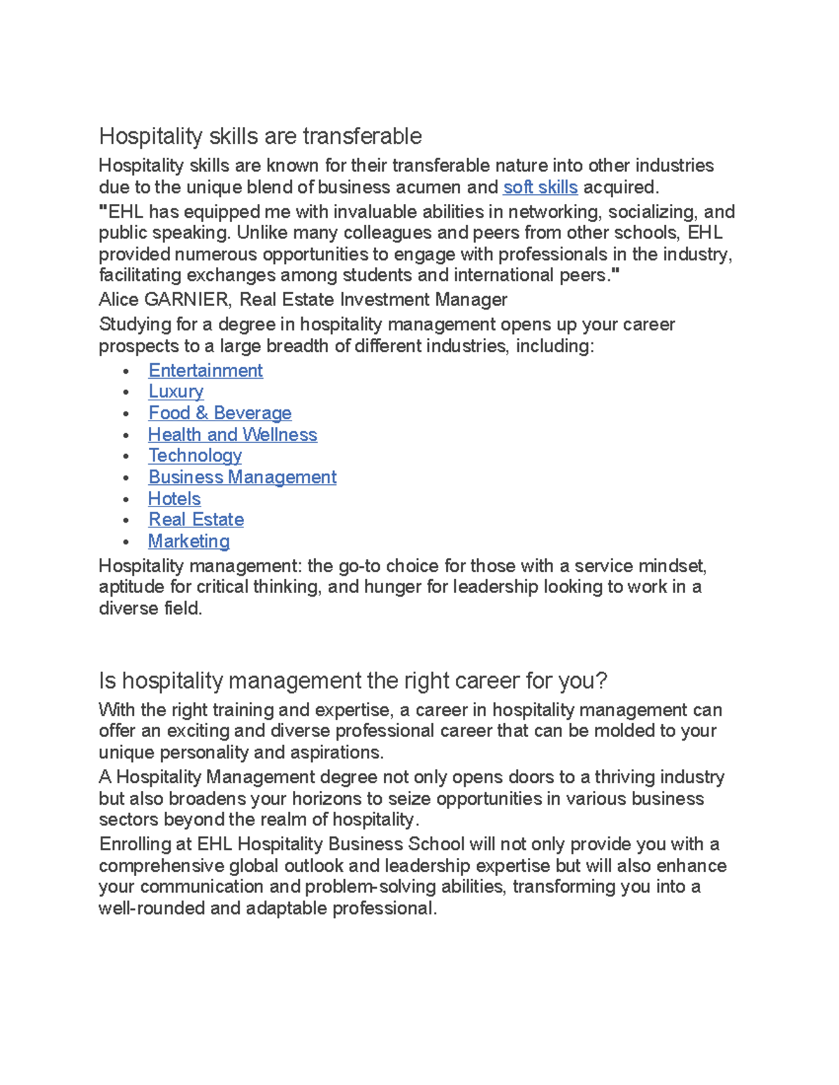 Module 3 - English 3 - Hospitality skills are transferable Hospitality ...