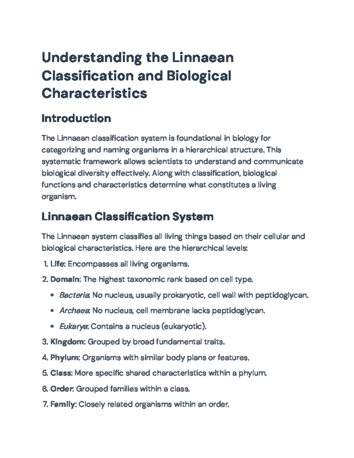Understanding Linnaean Classification and Biological Characteristics ...