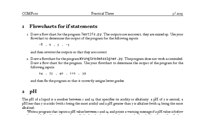 COMP100 Practical 3 - Flowcharts and Program Fixes 2025 - Studocu
