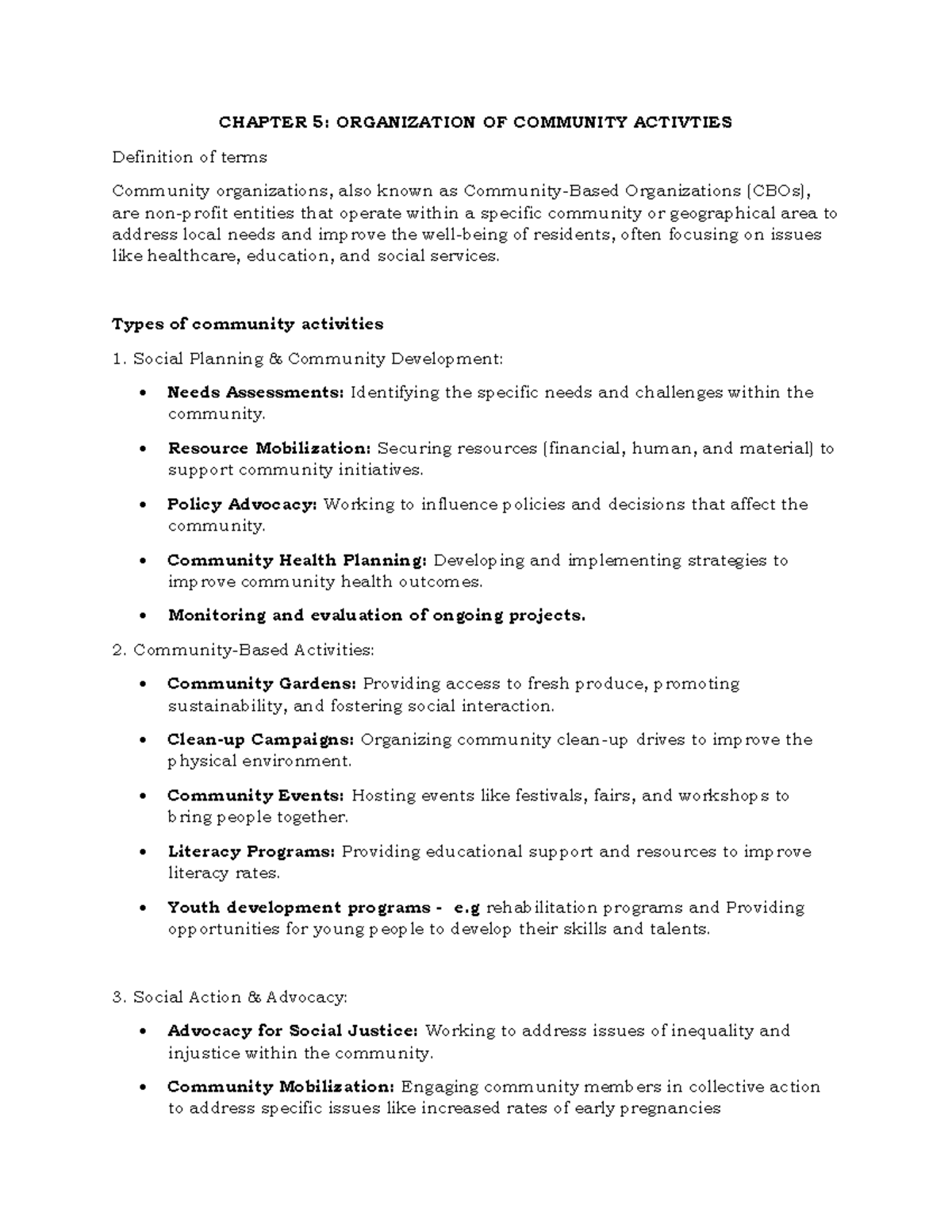 CHAPTER 5: ORGANIZATION OF COMMUNITY ACTIVITIES Overview and Key ...