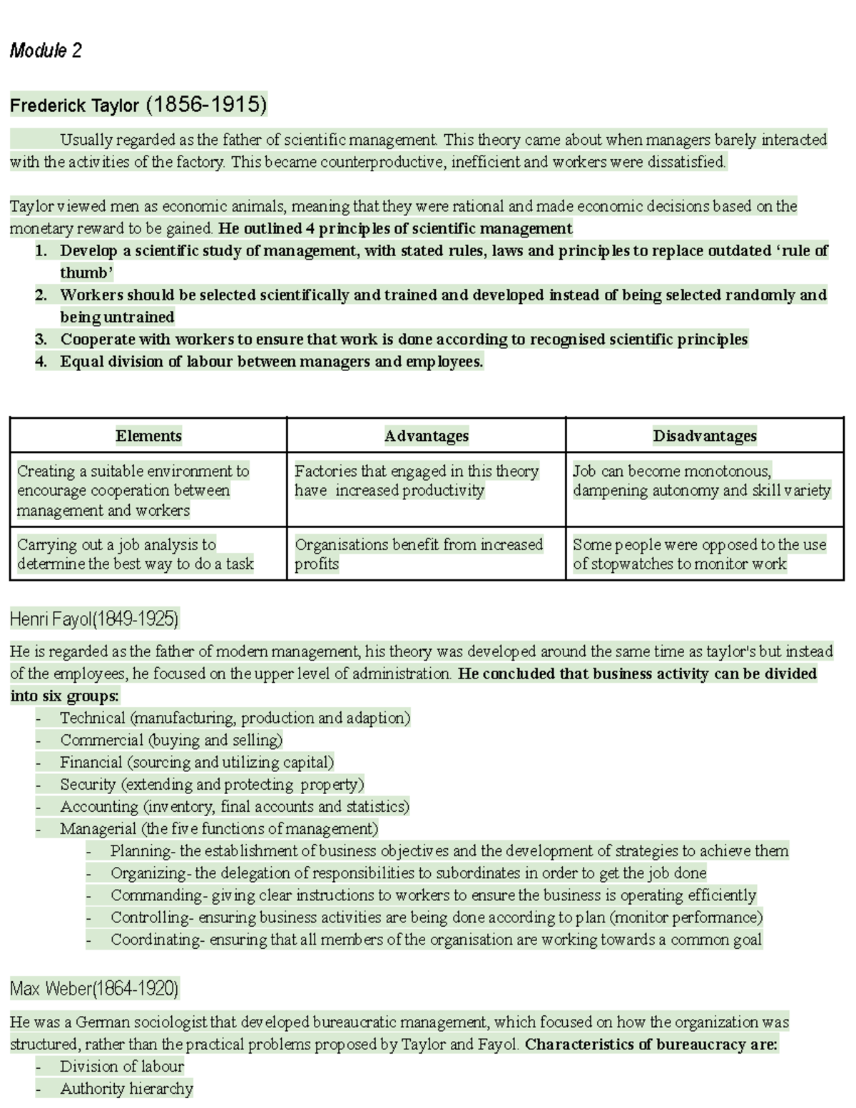 MOB Module 2 - Overview of Management Theories and Principles - Studocu