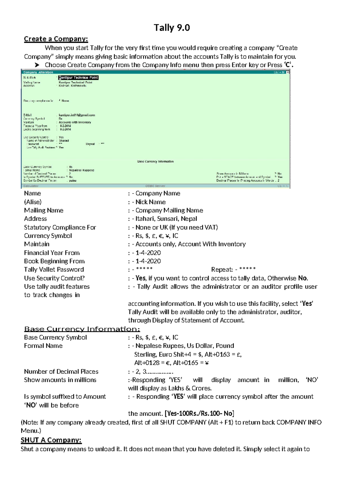 521152598 Tally 9 Book - good nots for account - Tally 9. Create a Company: When you start Tally ...