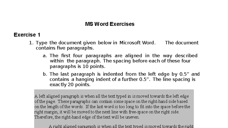 MS Word Exercises 1 - Hands-on Activities for IT Skills - Studocu