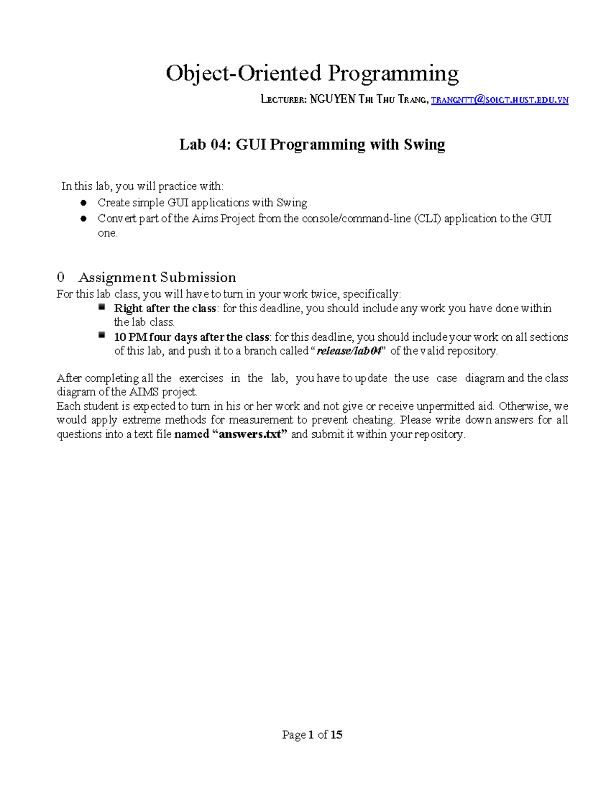 OOP Lab 04: Creating a GUI with Swing in Java Programming - Studocu
