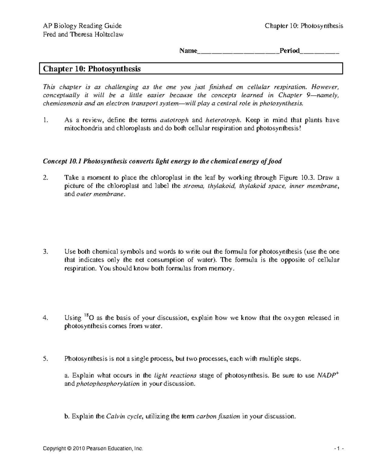 Holt APRG 08 C10 Final - Photosynthesis Study Guide - Studocu