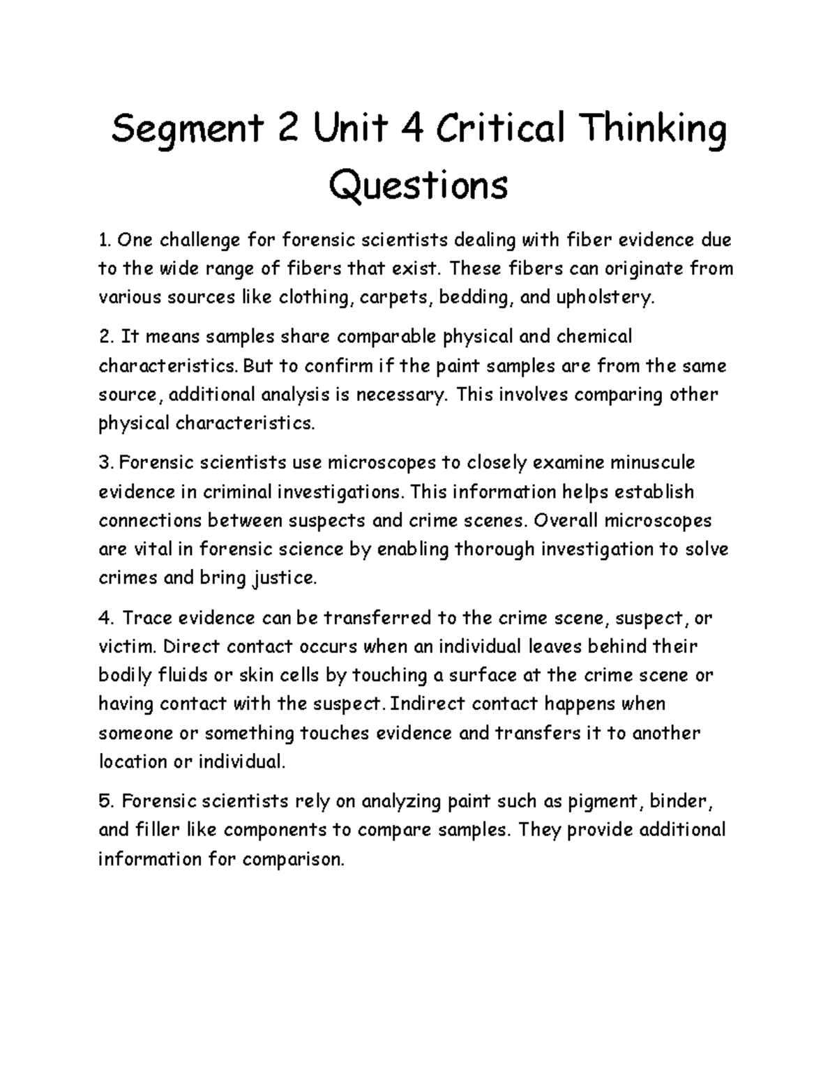Segment 2 Unit 4 Forensic Science: Critical Thinking & Lab Analysis ...