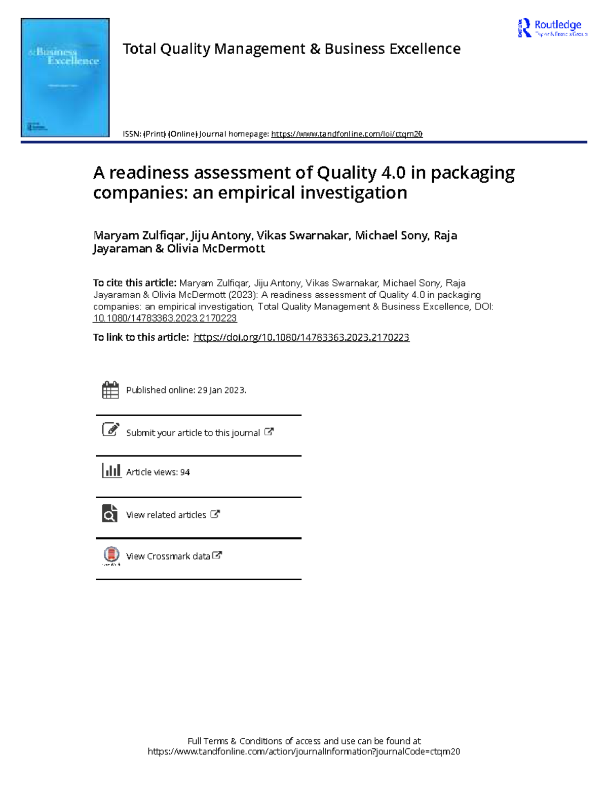 Quality 4.0 Readiness Assessment in Packaging Companies: An Empirical ...
