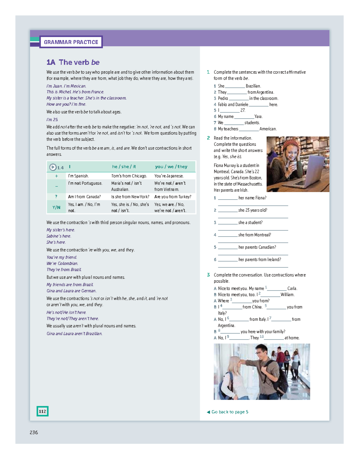 Grammar Practice 1A: The Verb "Be" - Unit 1 Exercises - Studocu