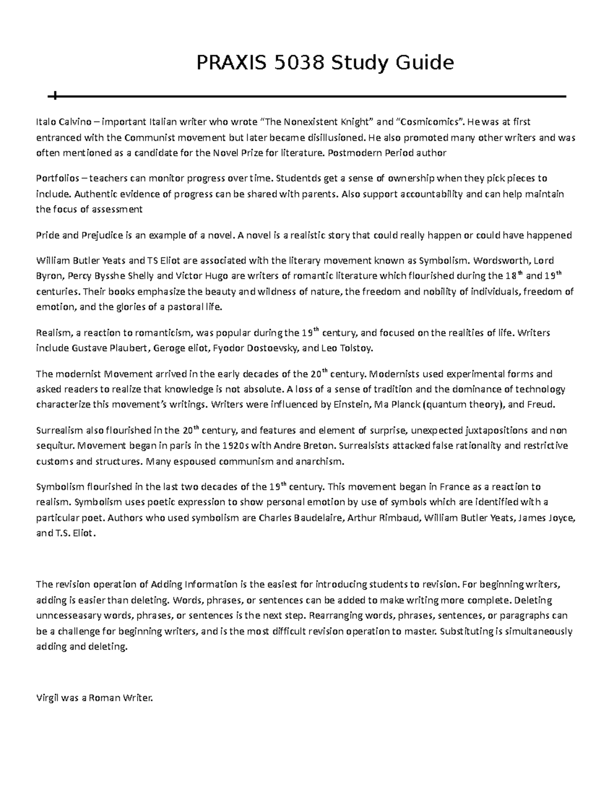 PRAXIS 5038 Comprehensive Study Guide for Literature and Writing - Studocu