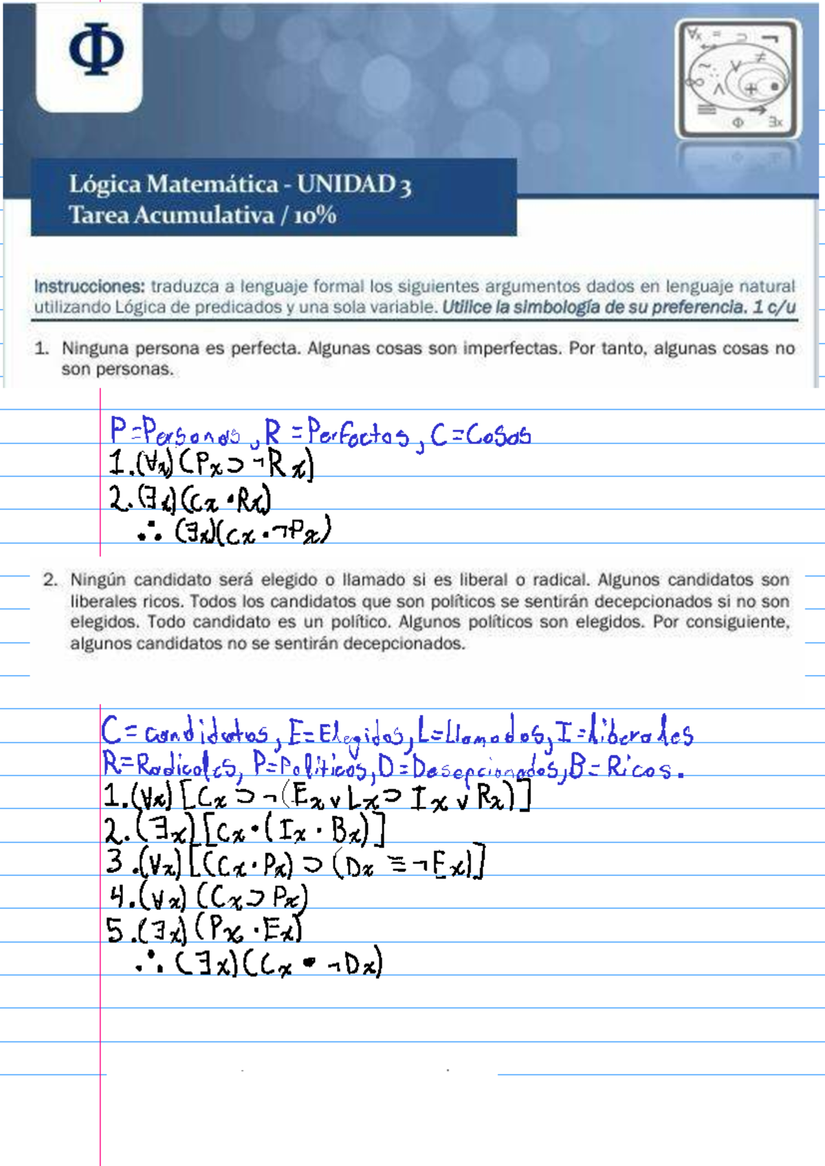 Lógica Matemática UNIDAD 3: Tarea Acumulativa Anotada - Studocu