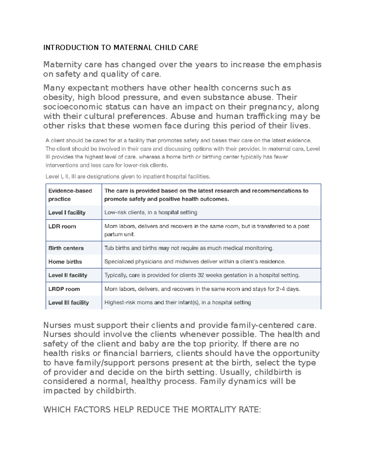 Maternity Edapt WEEK 1: Introduction to Maternal Child Care Principles ...