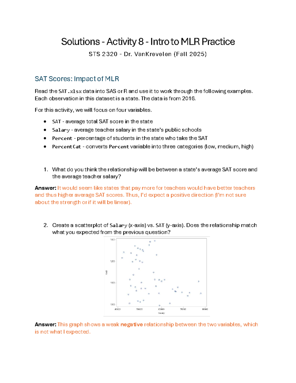 STS 2320 - Activity 8: Intro to MLR Practice - Studocu
