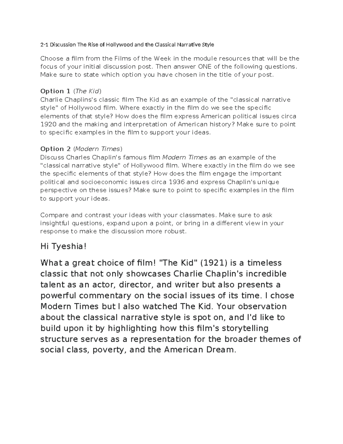 2-1 Discussion The Rise of Hollywood and the Classical Narrative Style ...