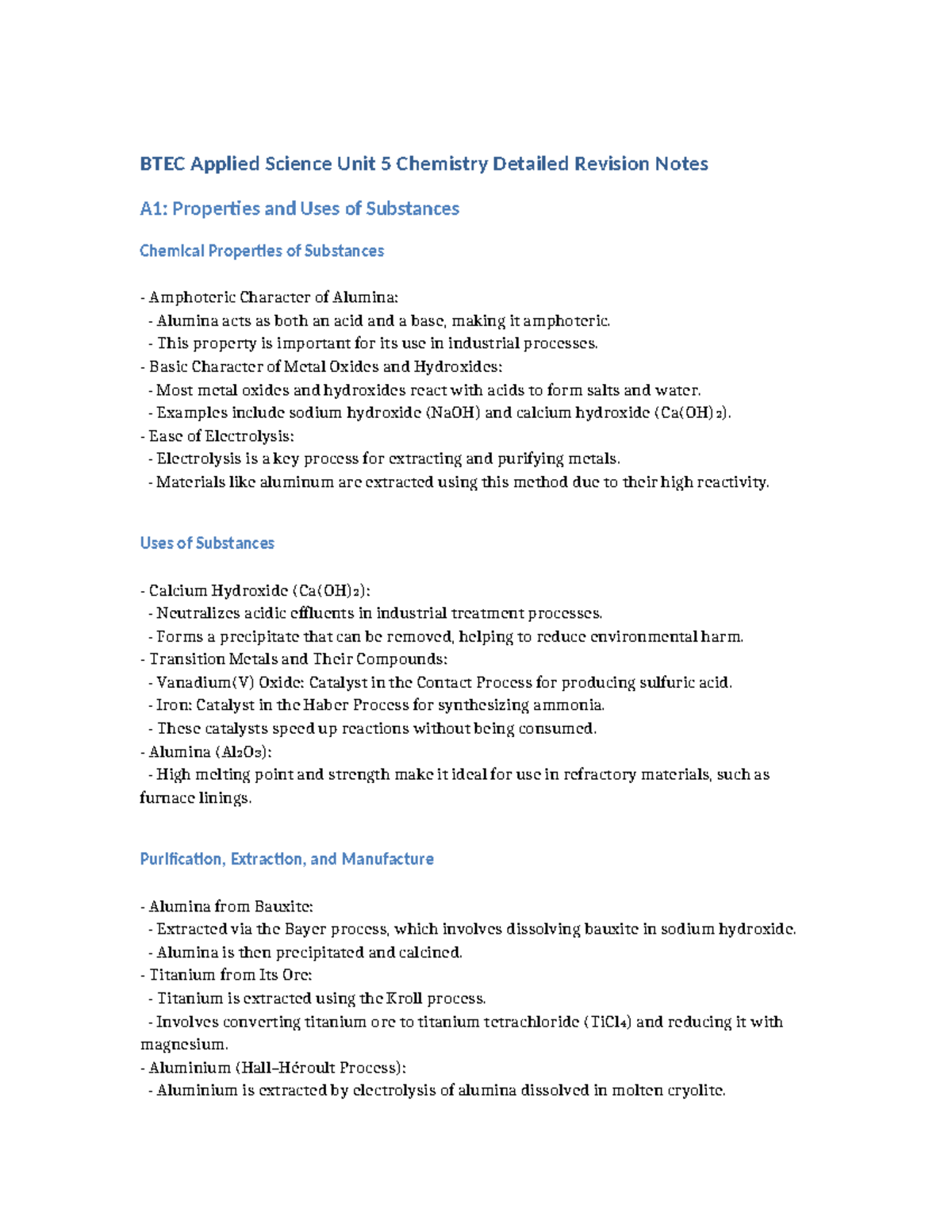 BTEC Unit 5 Chemistry Final Exam Revision Notes for Success - Studocu