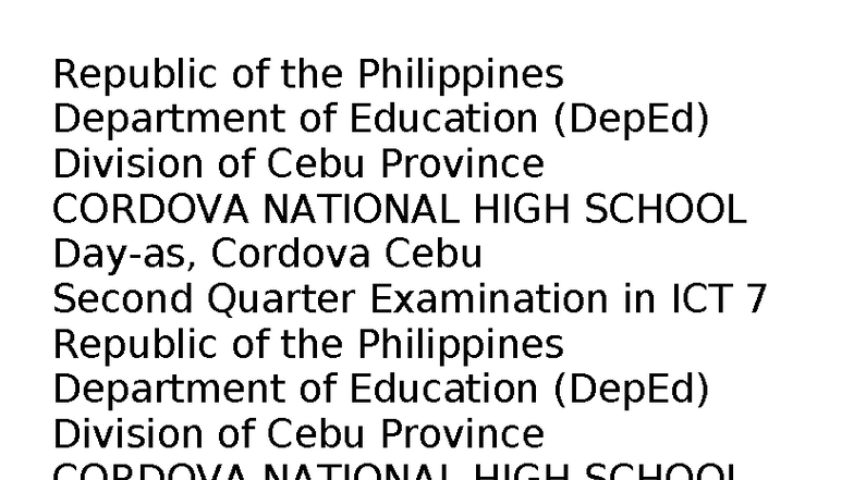 ICT 7 Second Quarter Exam - Grade 7 SPTVE - Studocu