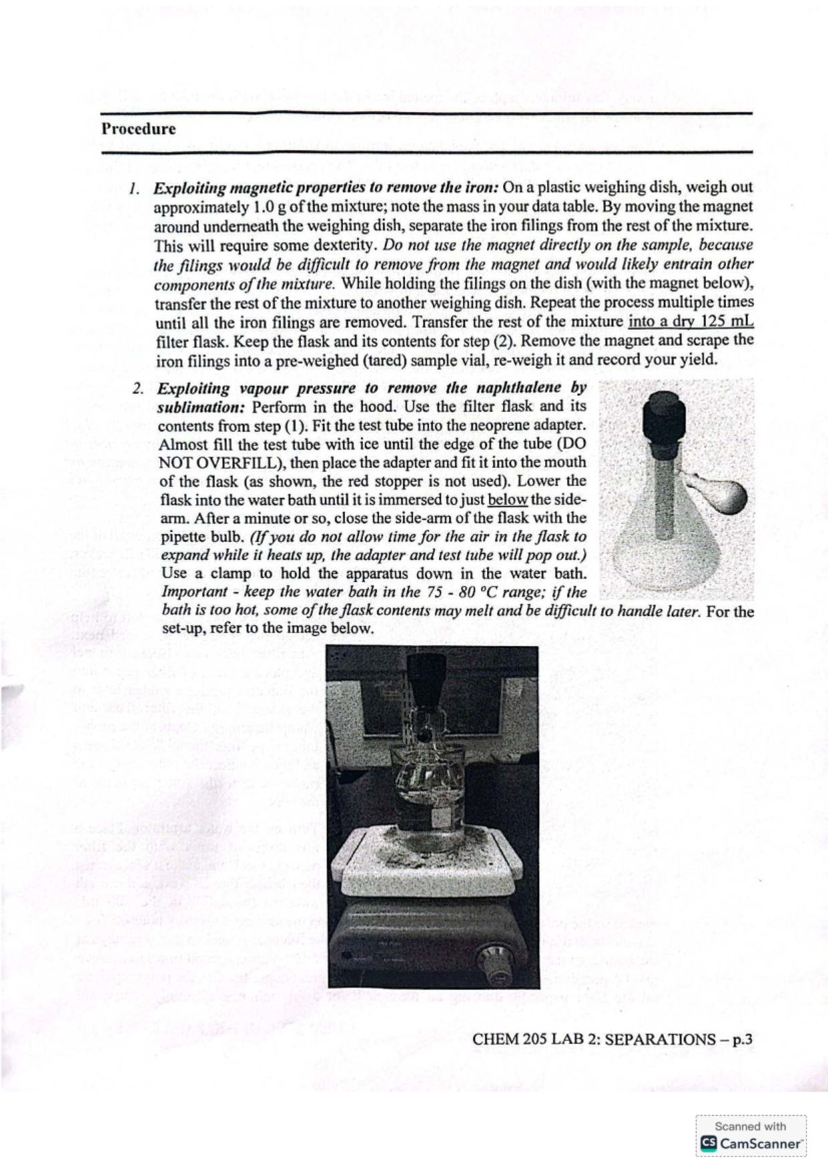 CHEM 205 LAB 2: SEPARATIONS - Procedure for Mixture Analysis - Studocu