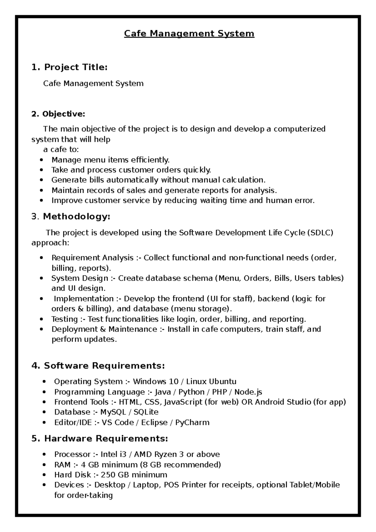 Cafe Management System Project Overview and Development Guide - Studocu