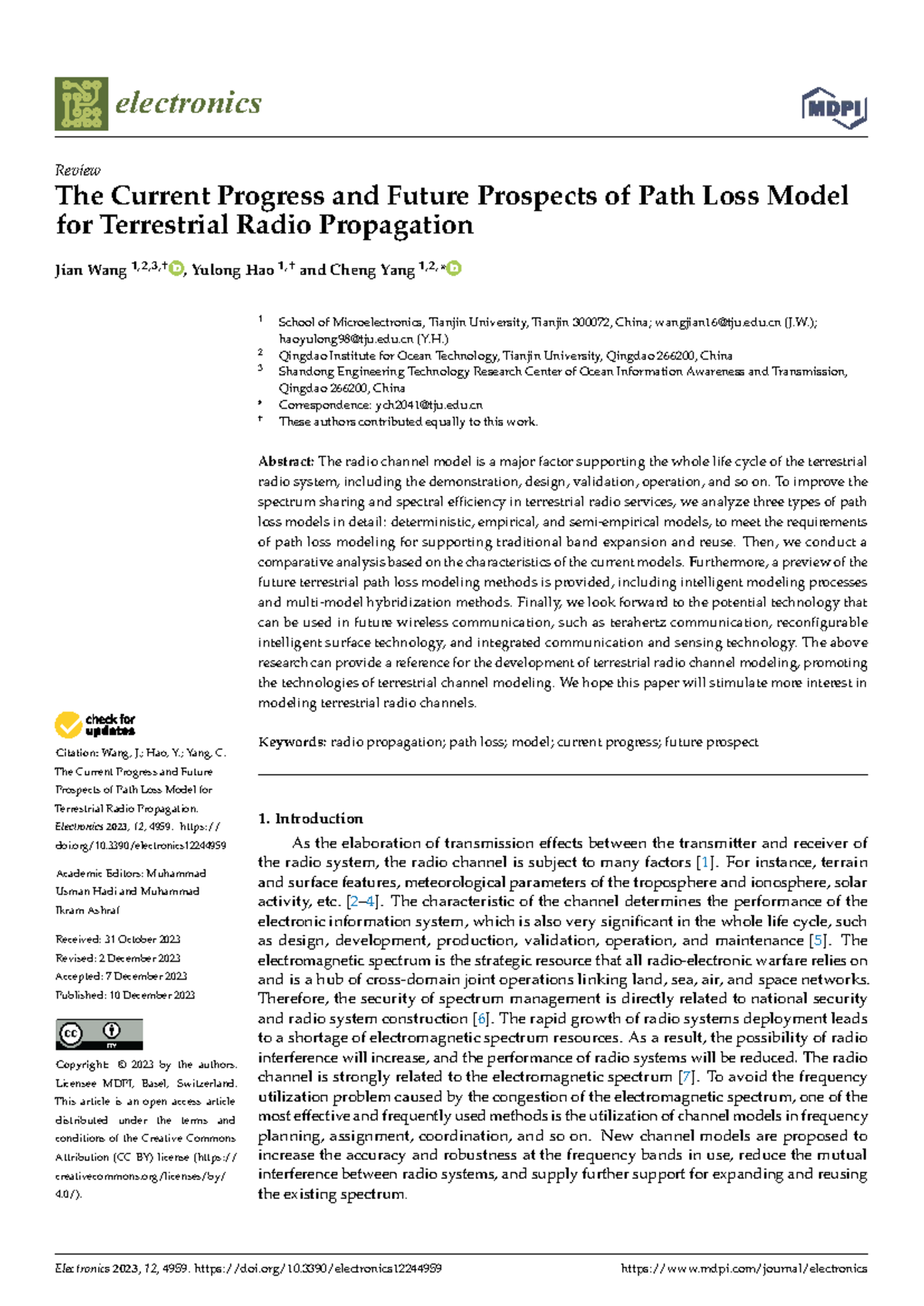 Electronics 12: Path Loss Models for Terrestrial Radio Propagation ...