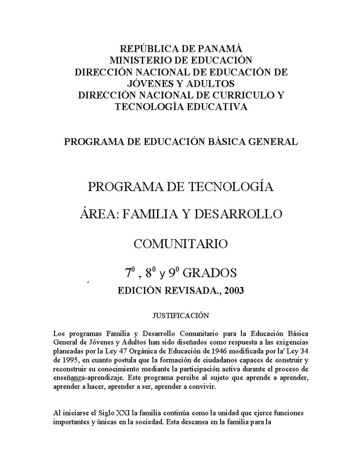 Programa de Tecnología: Familia y Desarrollo Comunitario - 7° Grado - Studocu