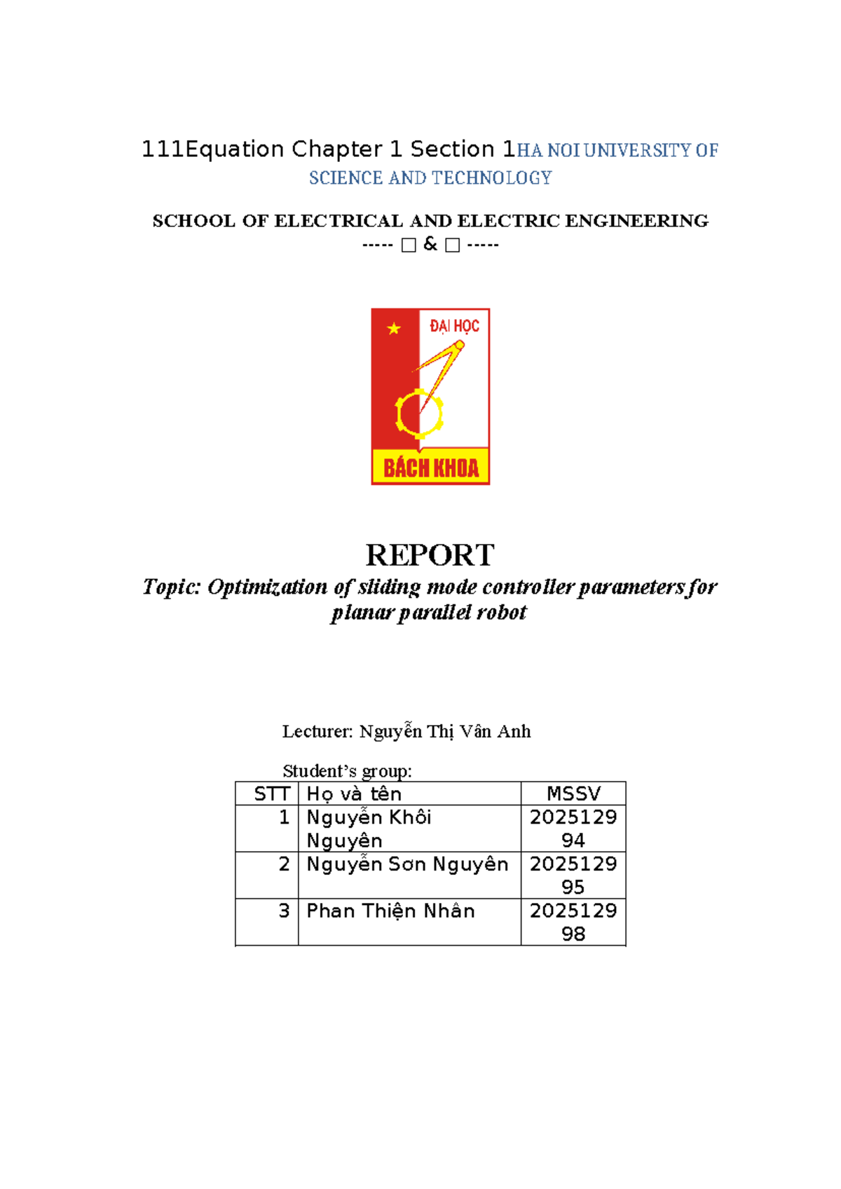 Optimization of Sliding Mode Controller Parameters for Planar Parallel ...