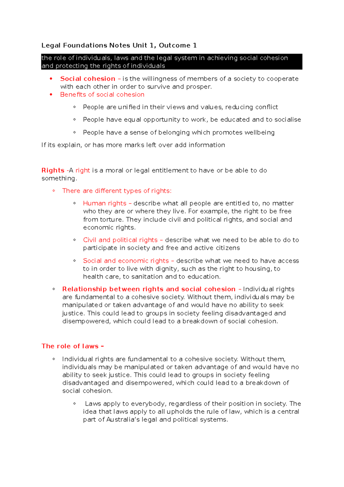 Legal Foundations Notes Unit 1: Social Cohesion & Individual Rights ...