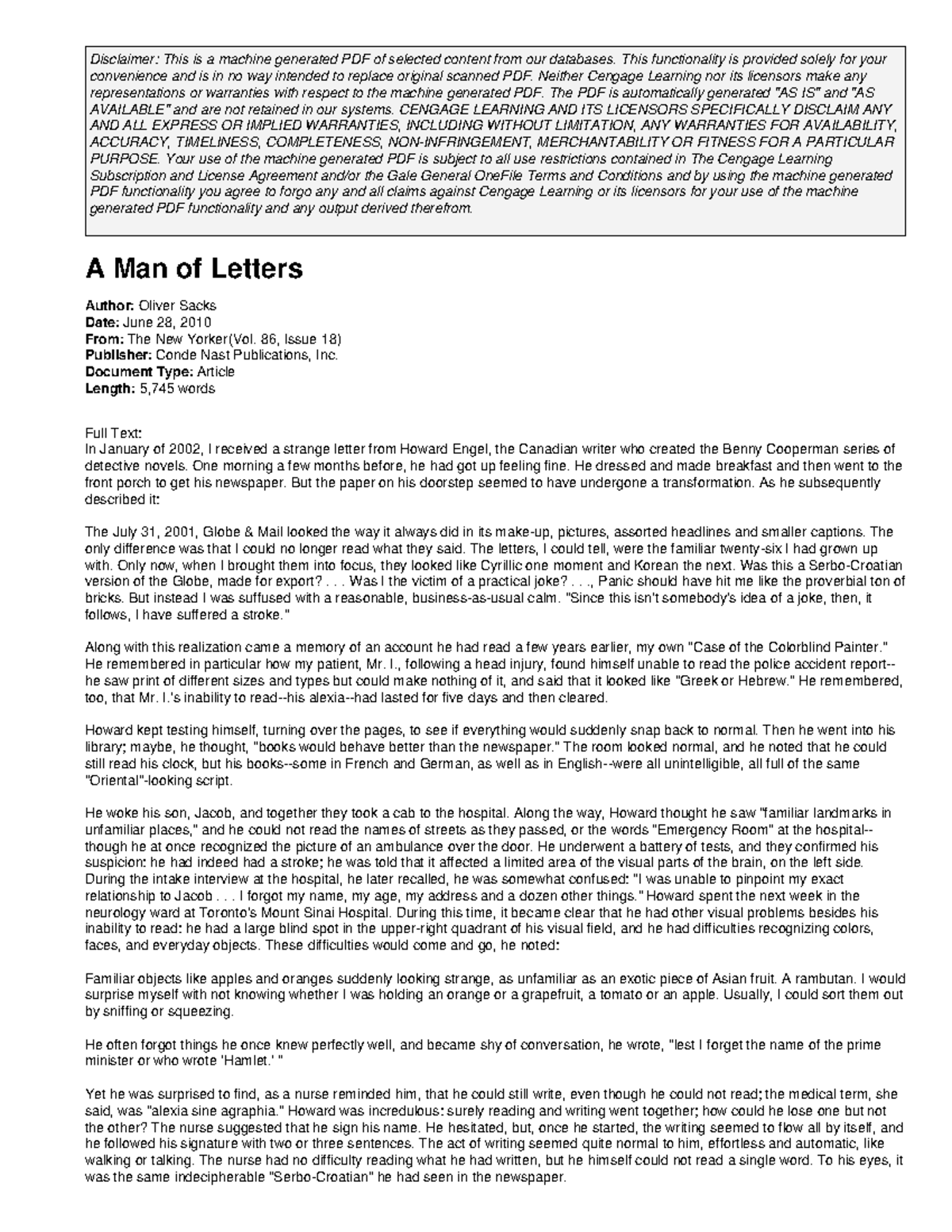 Revisiting "A Man of Letters: Howard Engel's Journey with Alexia and ...