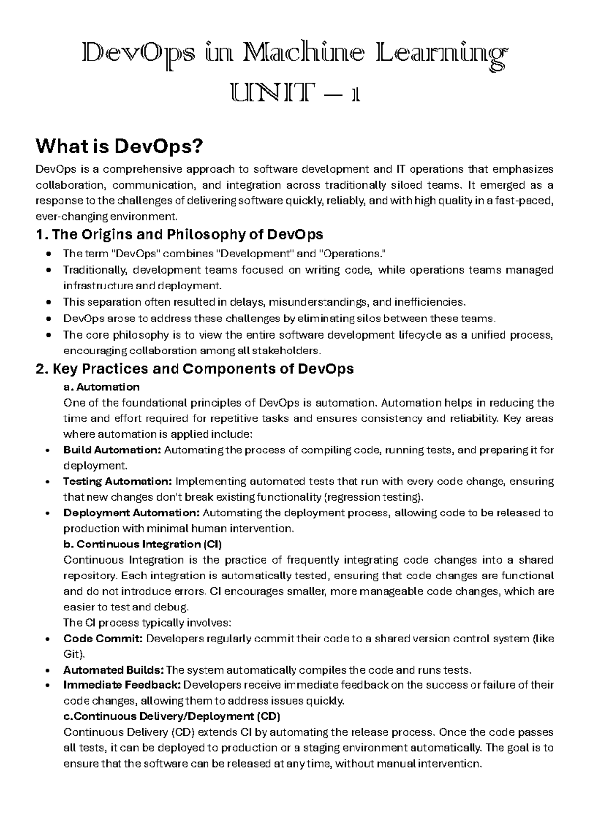 DevOps in Machine Learning: Unit 1 Overview and Key Practices - Studocu