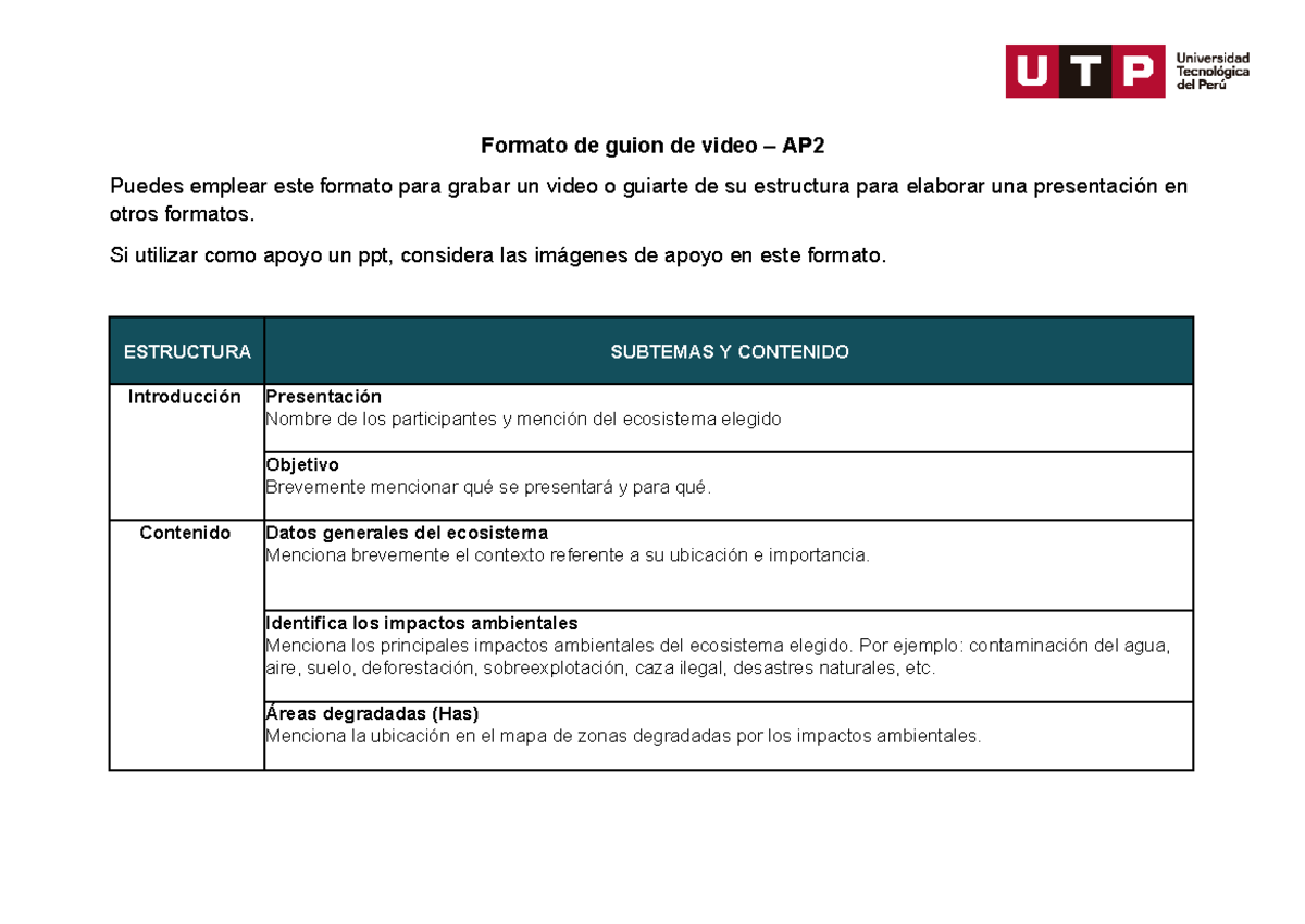 Formato de Guion de Video AP2: Estructura y Contenido - Studocu