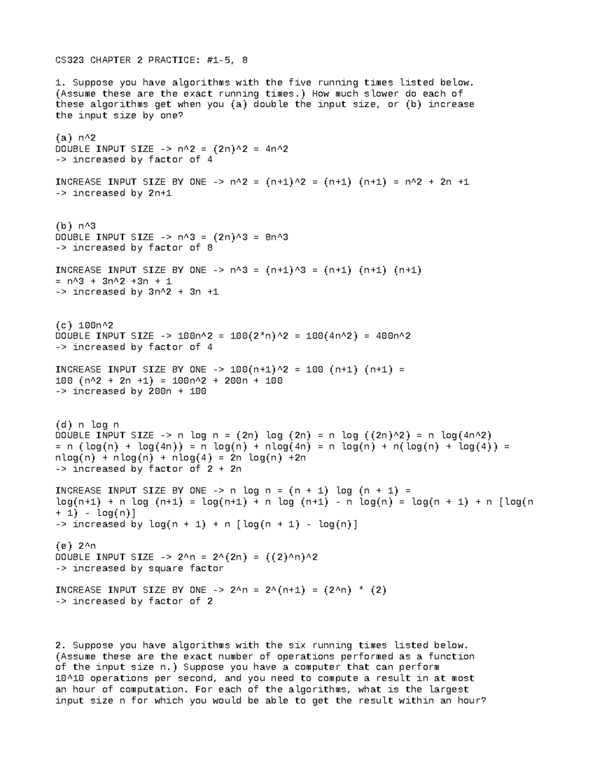 CS323 CHAP 2 Practice - CS323 CHAPTER 2 PRACTICE: #1-5, 8 Suppose you ...