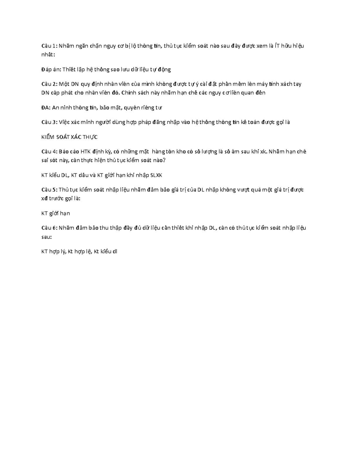 Htttkt - chương 5 - Bài tập - Câu 1: Nhằằm ngằn ch n nguy cặ ơ b lị ộ thông tn, th ủ ụt c ki m ...