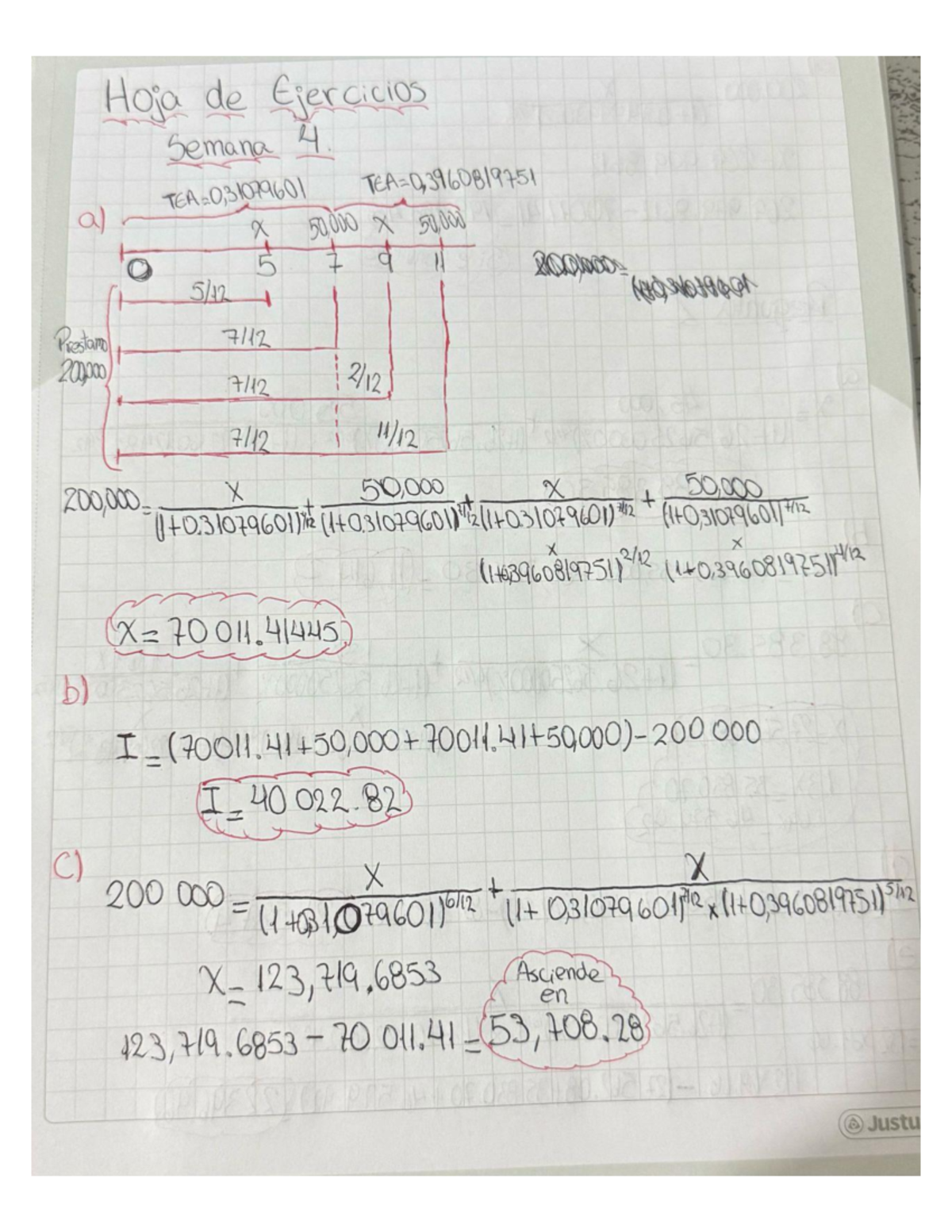 Hoja de Ejercicios Sem 4 - Cálculos de TEA y Préstamos - Studocu